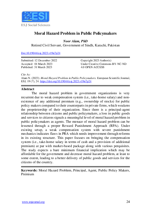 (PDF) Moral Hazard Problem in Public Policymakers