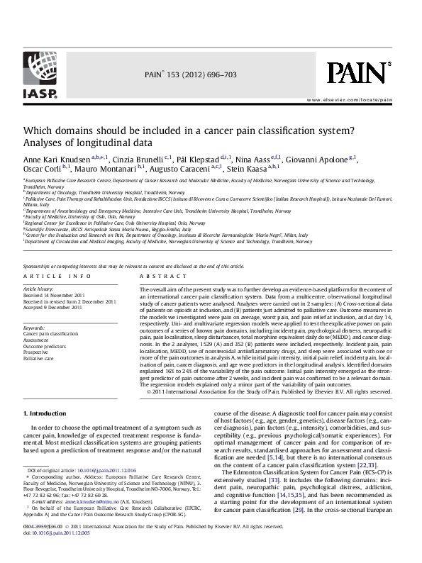 (PDF) Which domains should be included in a cancer pain classification ...