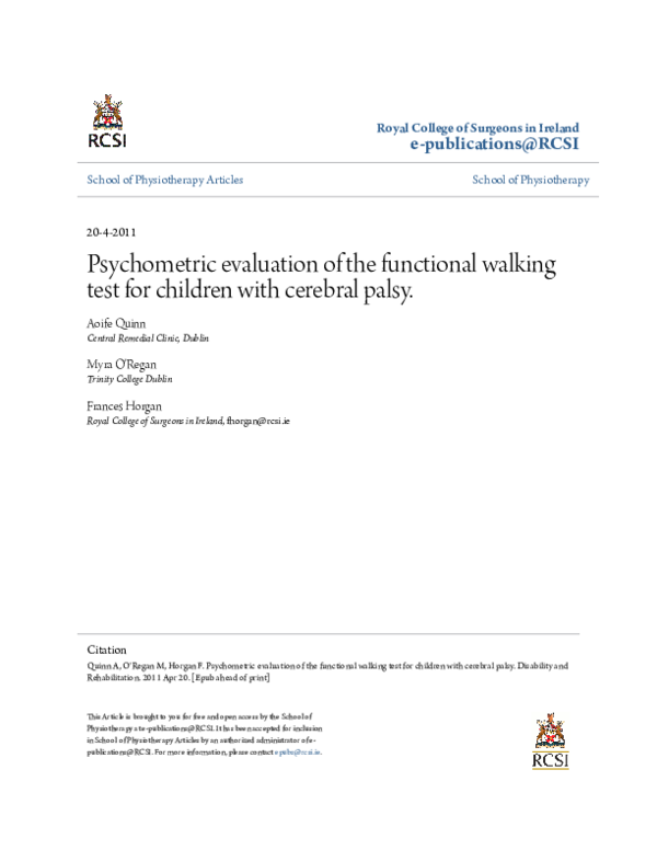 (PDF) Psychometric evaluation of the functional walking test for ...