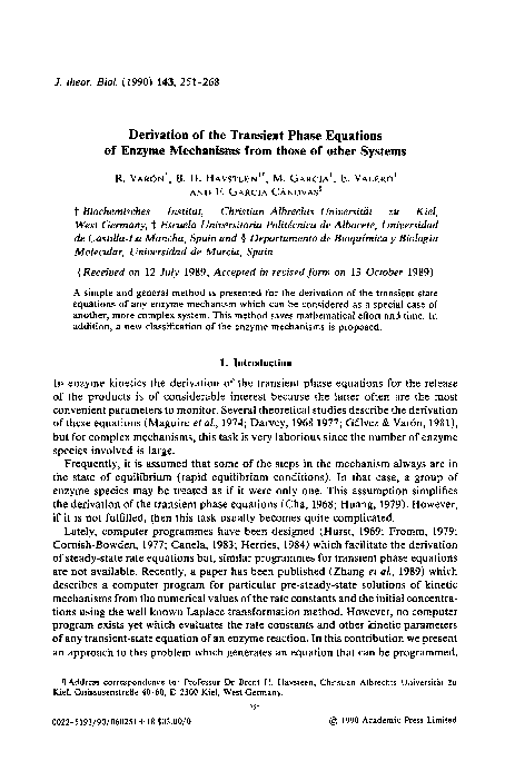 (PDF) Derivation of the transient phase equations of enzyme mechanisms from those of other systems