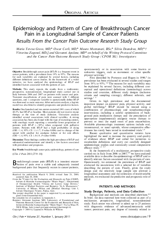 (PDF) Epidemiology and Pattern of Care of Breakthrough Cancer Pain in a ...