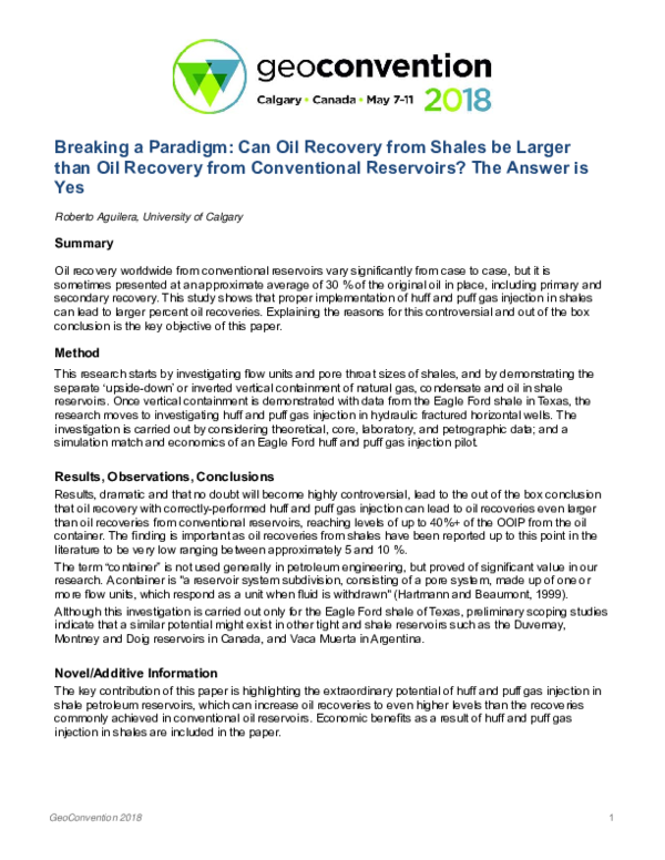 (PDF) Breaking a Paradigm: Can Oil Recovery from Shales be Larger than ...