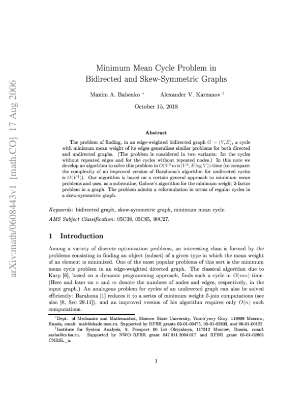 (PDF) Solving Minimum Mean Cycles in Graphs