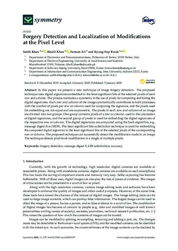 (PDF) Forgery Detection and Localization of Modifications at the Pixel Level | Khalil Khan ...