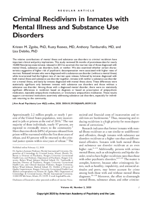 (PDF) Criminal Recidivism in Inmates with Mental Illness and Substance ...