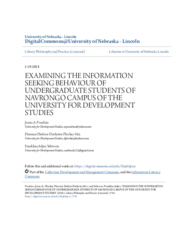(PDF) Examining the Information Seeking Behaviour of Undergraduate ...