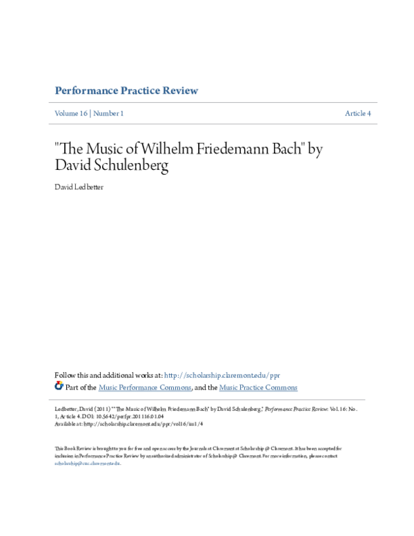 (PDF) The Music of Wilhelm Friedemann Bach" by David Schulenberg