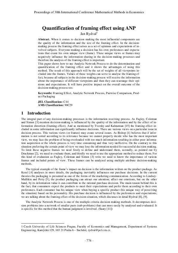 (PDF) Quantification of framing effect using ANP