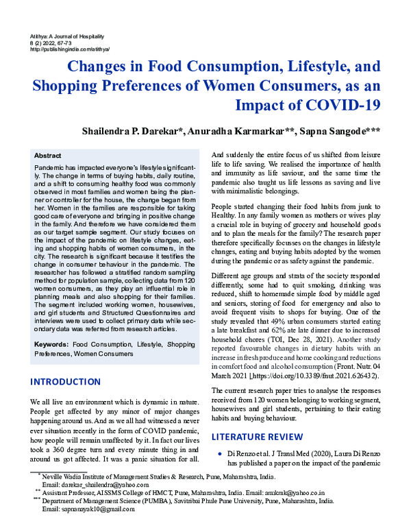 (PDF) Changes in Food Consumption Lifestyle and Shopping Preferences of ...