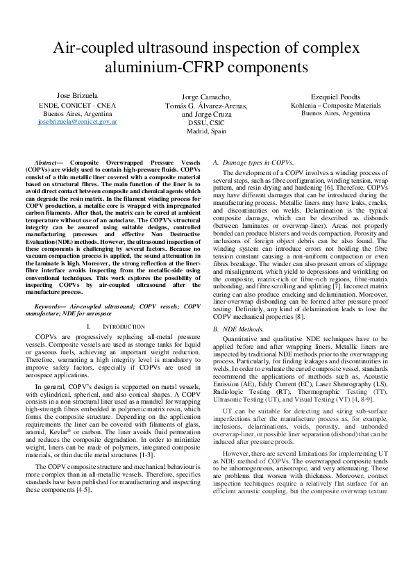 Pdf Air Coupled Ultrasound Inspection Of Complex Aluminium Cfrp