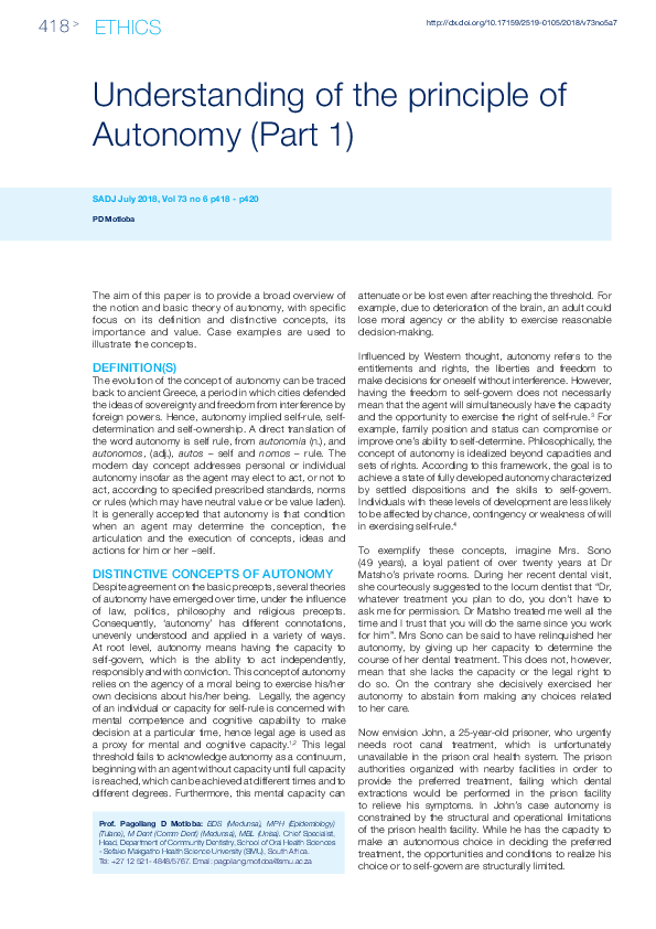 (PDF) Understanding of the principle of Autonomy (Part 1)