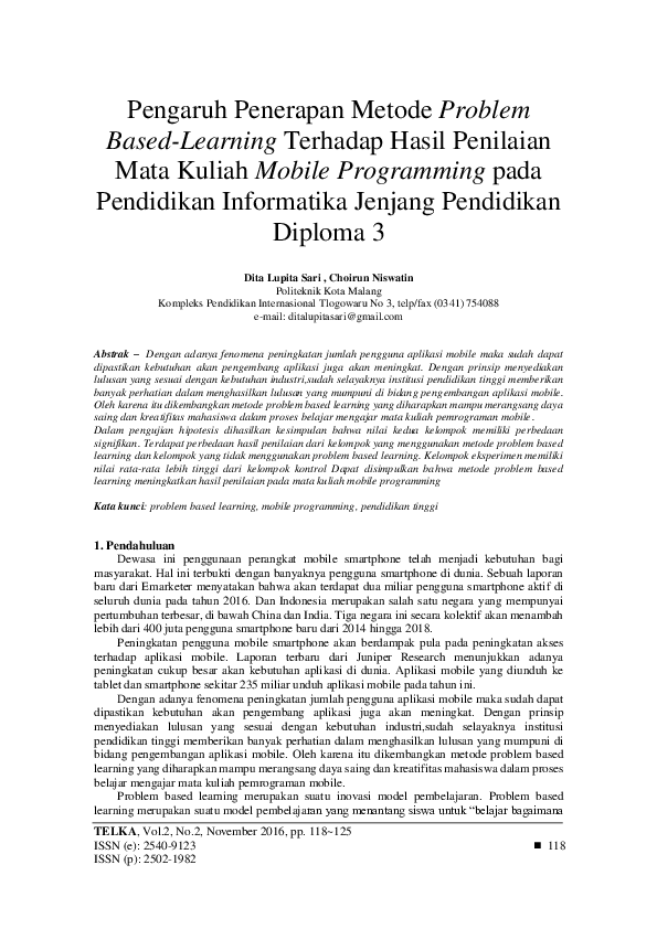 (PDF) Pengaruh Penerapan Metode Problem Based-Learning Terhadap Hasil Penilaian Mata Kuliah ...