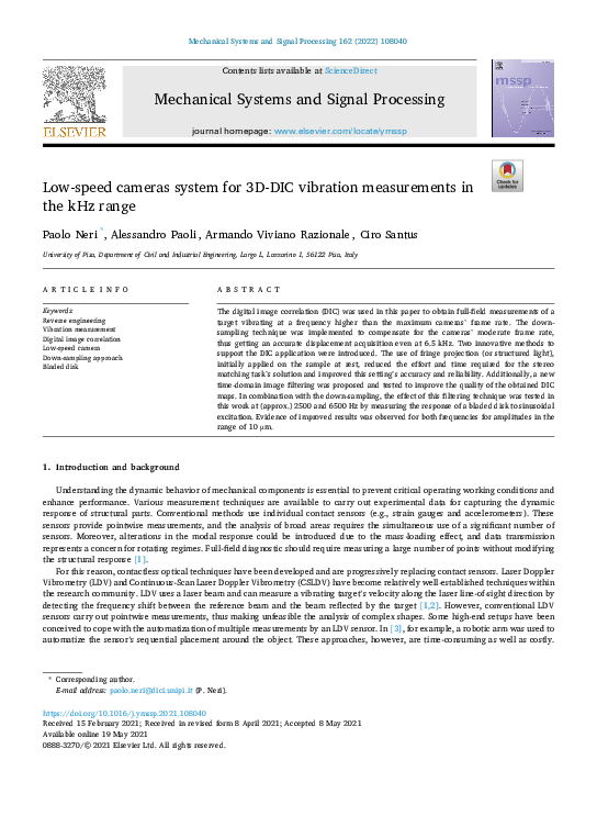 (PDF) Low-speed cameras system for 3D-DIC vibration measurements in the ...