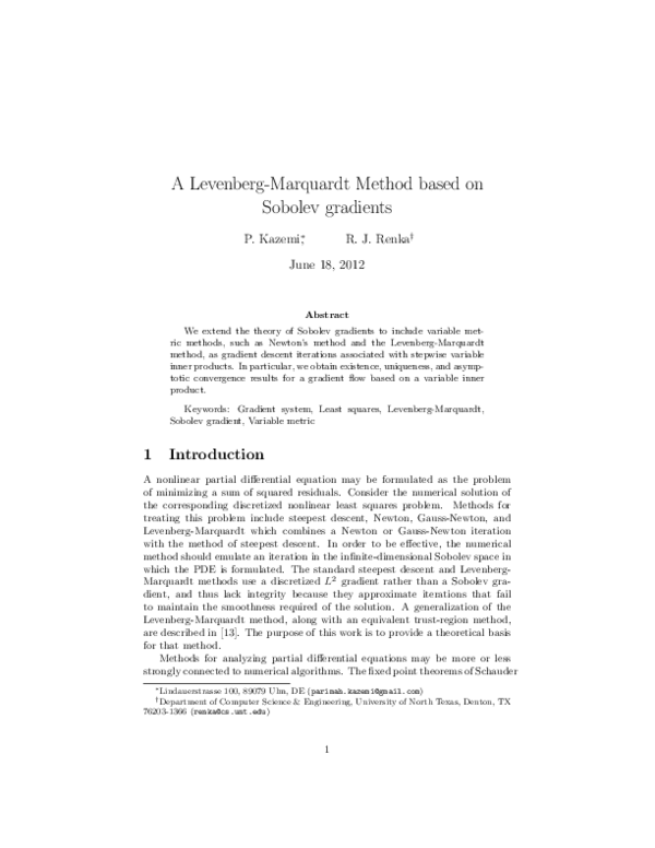 (PDF) A Levenberg–Marquardt method based on Sobolev gradients