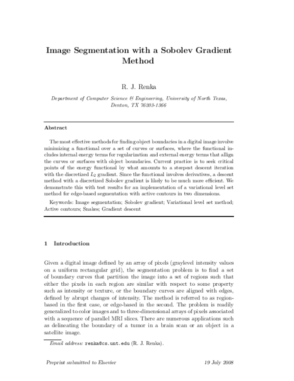 (PDF) Image segmentation with a Sobolev gradient method