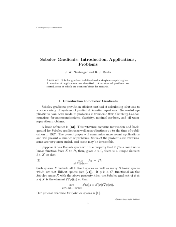 (PDF) Sobolev gradients: introduction, applications, problems