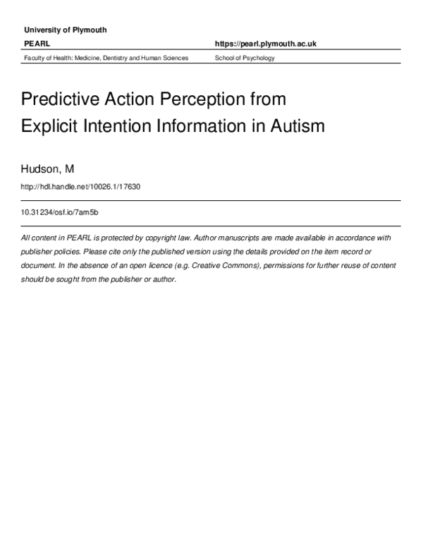 (PDF) Predictive Action Perception from Explicit Intention Information ...