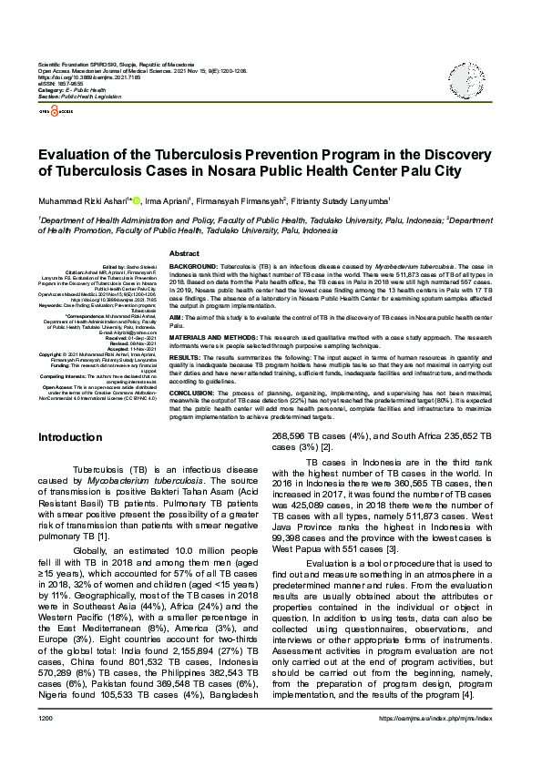 (PDF) Evaluation of the Tuberculosis Prevention Program in the Discovery of Tuberculosis Cases ...
