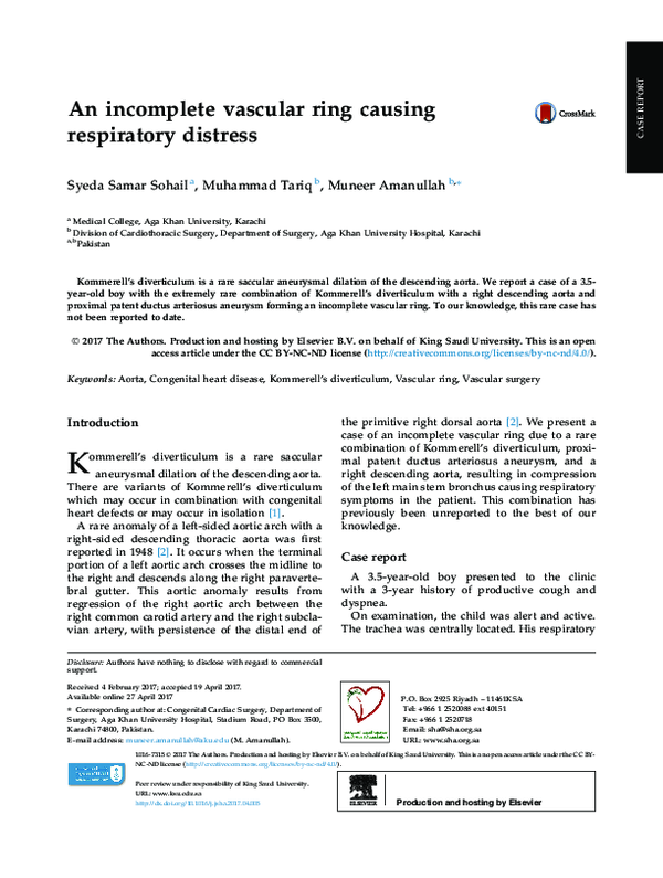 (PDF) An incomplete vascular ring causing respiratory distress
