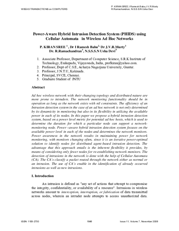 (PDF) Power-aware hybrid intrusion detection system (PHIDS) using cellular automata in wireless ...