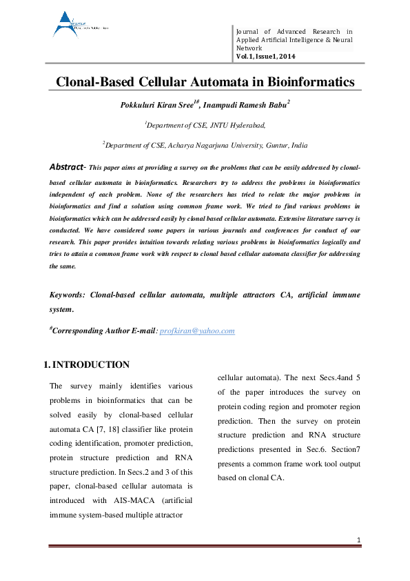 Pdf Clonal Based Cellular Automata In Bioinformatics