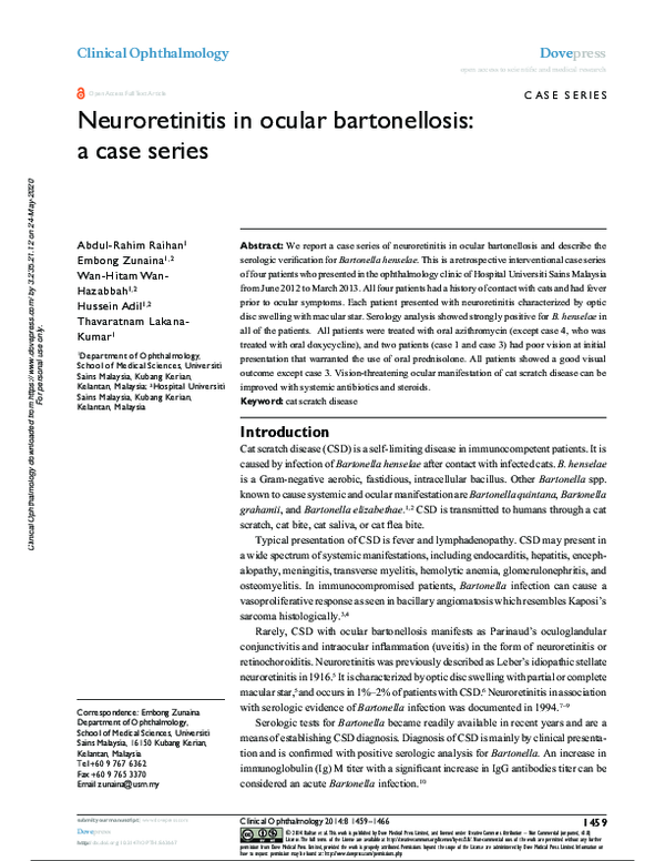 (PDF) Neuroretinitis in ocular bartonellosis: a case series