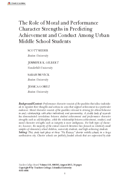 (PDF) The Role of Moral and Performance Character Strengths in ...