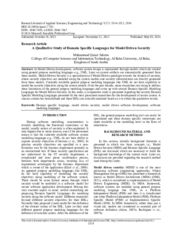 (PDF) A Qualitative Study of Domain Specific Languages for Model Driven Security