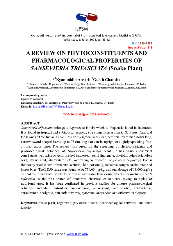 (PDF) A REVIEW ON PHYTOCONSTITUENTS AND PHARMACOLOGICAL PROPERTIES OF ...