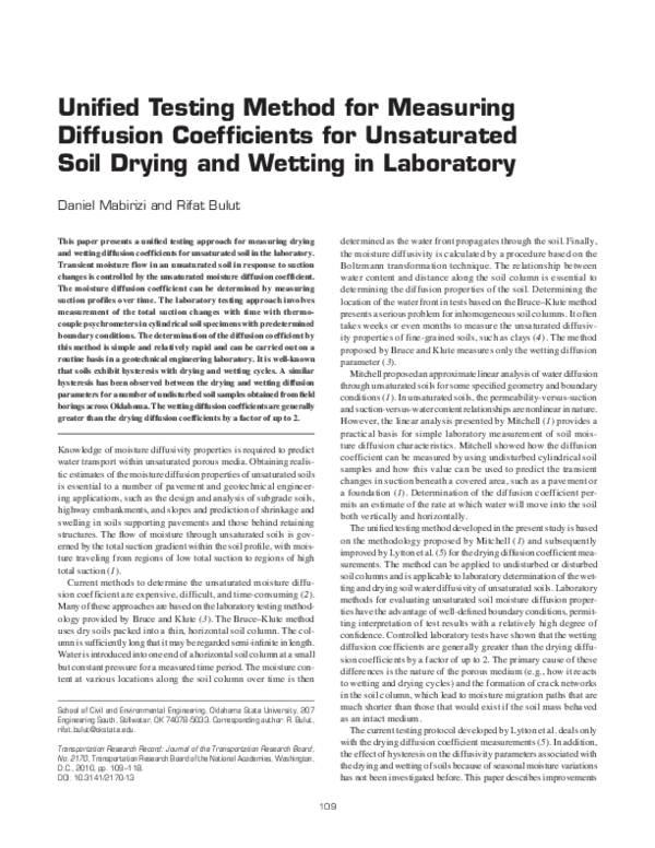 (PDF) Unified Testing Method for Measuring Diffusion Coefficients for ...