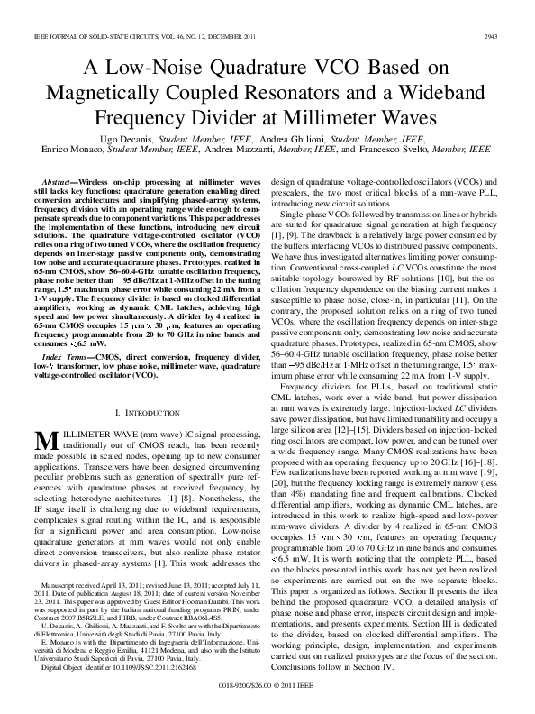 (PDF) A Low-Noise Quadrature VCO Based on Magnetically Coupled Resonators and a Wideband ...