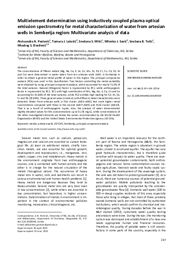 (PDF) Multielement determination using inductively coupled plasma optical emission spectrometry ...