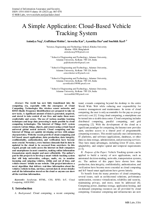(PDF) A Simple Application: Cloud-Based Vehicle Tracking System