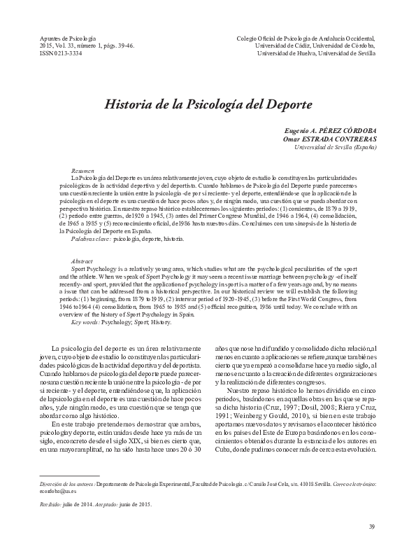 (PDF) Historia de la Psicología del Deporte
