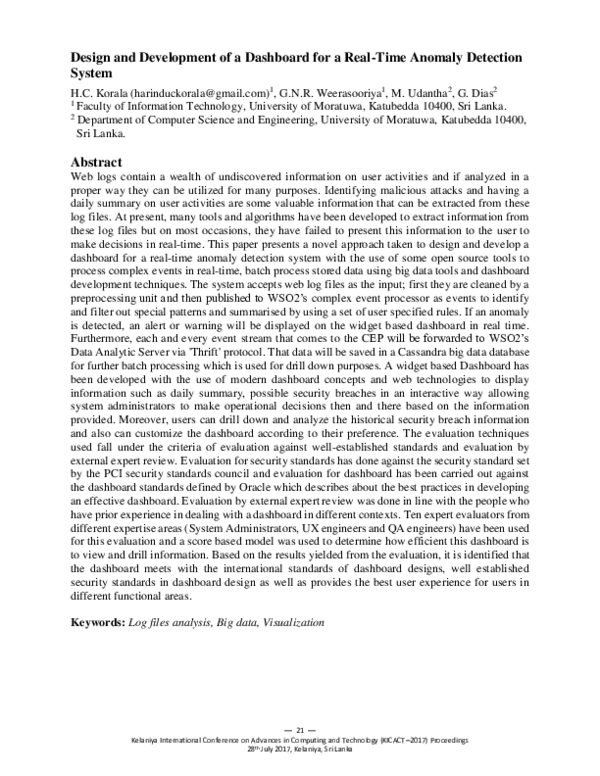 (PDF) Design and Development of a Dashboard for a Real-Time Anomaly ...