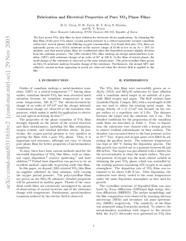 (PDF) Fabrication and electrical properties of pure VO2 phase films