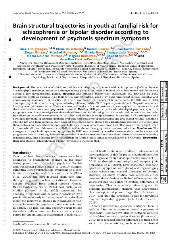 (PDF) Brain structural trajectories in youth at familial risk for schizophrenia or bipolar ...