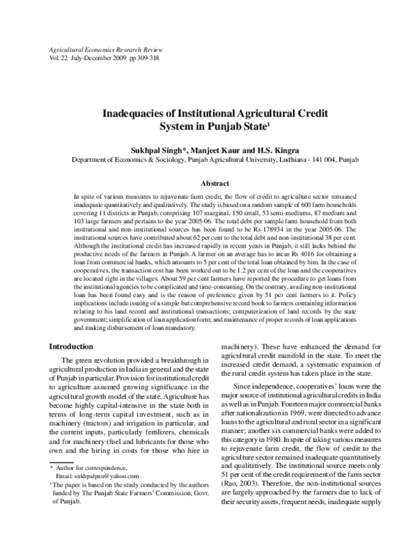 (PDF) Inadequacies of Institutional Agricultural Credit System in ...