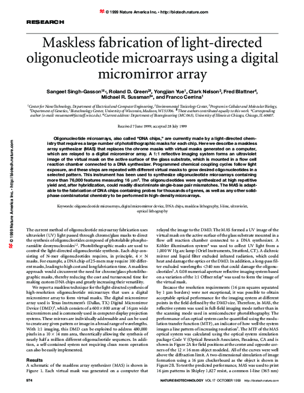 (PDF) Maskless fabrication of light-directed oligonucleotide ...