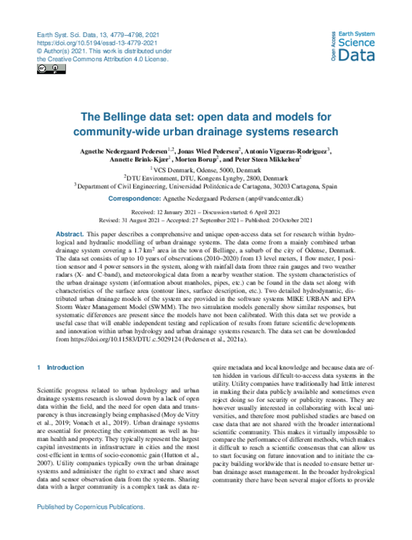 (PDF) The Bellinge data set: open data and models for community-wide urban drainage systems research