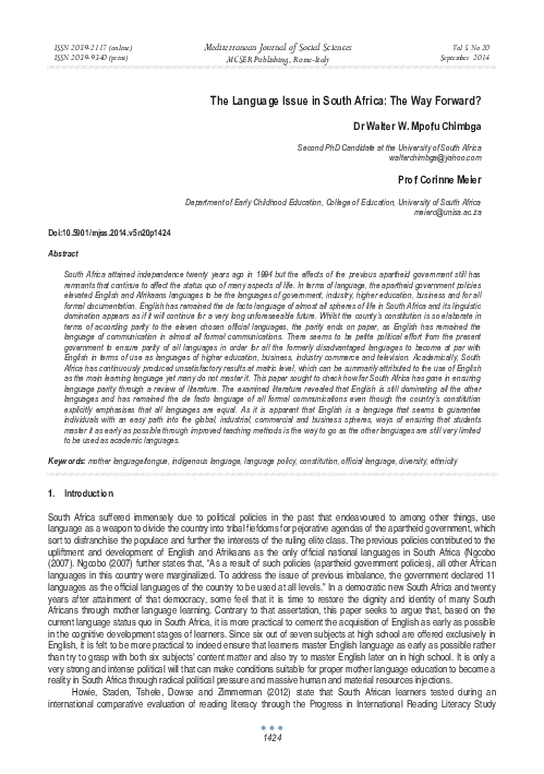 (PDF) The Language Issue in South Africa: The Way Forward?