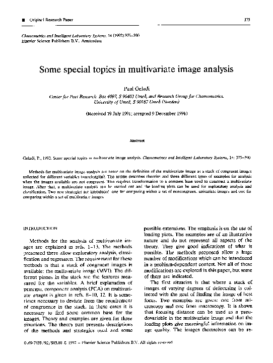 (PDF) Some special topics in multivariate image analysis