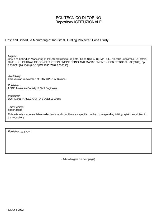 (PDF) Cost and Schedule Monitoring of Industrial Building Projects ...