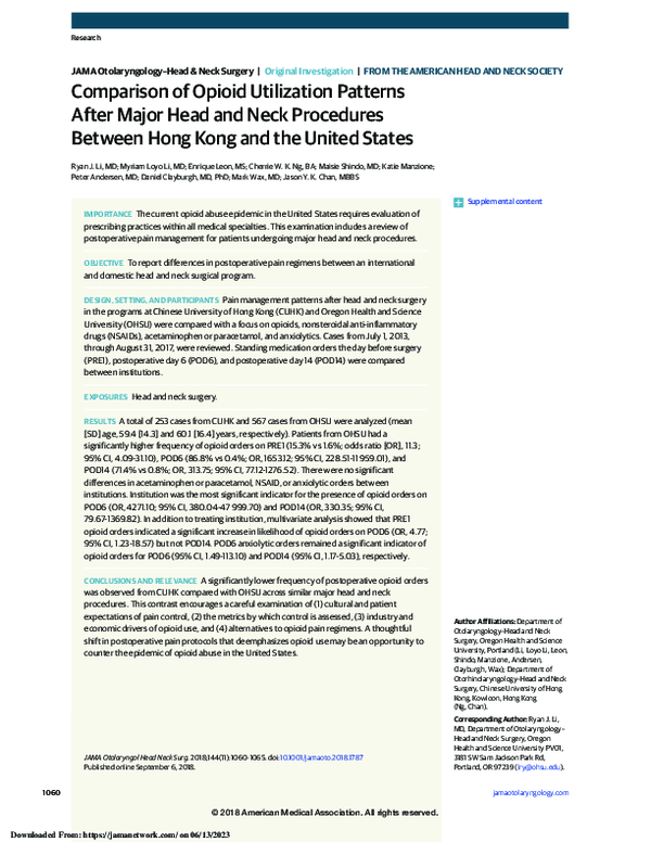 (PDF) Comparison of Opioid Utilization Patterns After Major Head and ...