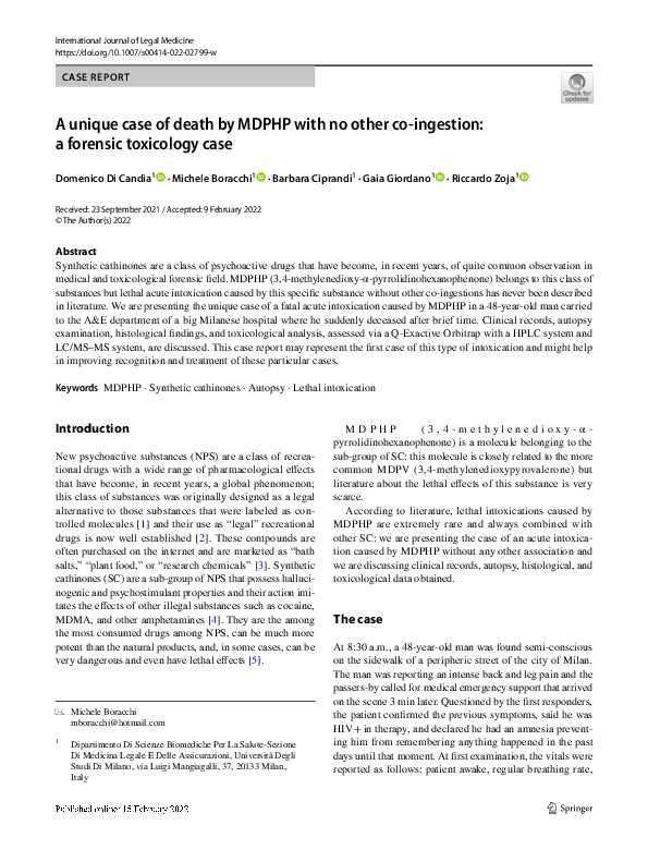 A unique case of death by MDPHP with no other co-ingestion: a forensic ...