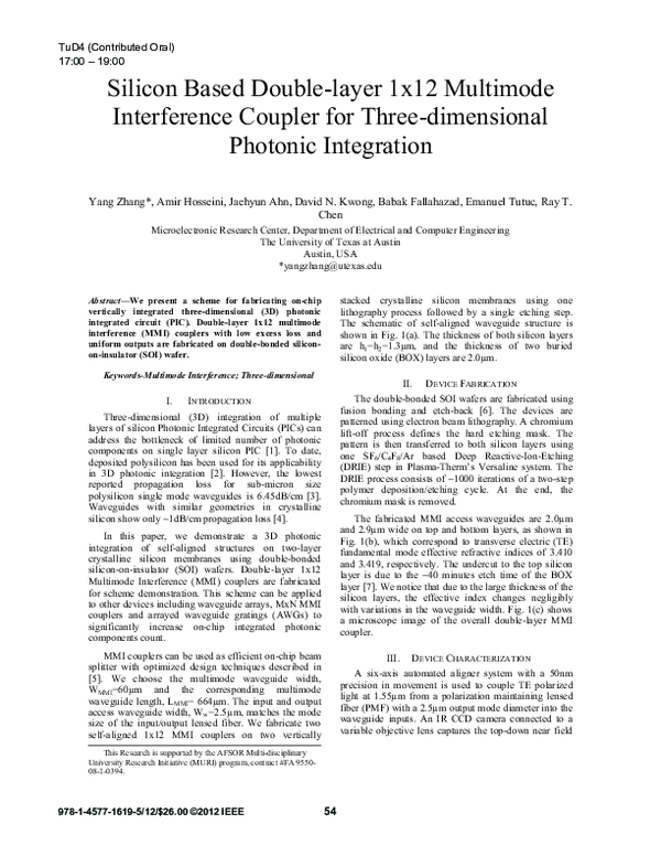 (PDF) Silicon based double-layer 1×12 multimode interference coupler for three-dimensional ...