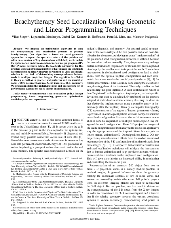 (PDF) Brachytherapy Seed Localization Using Geometric and Linear ...