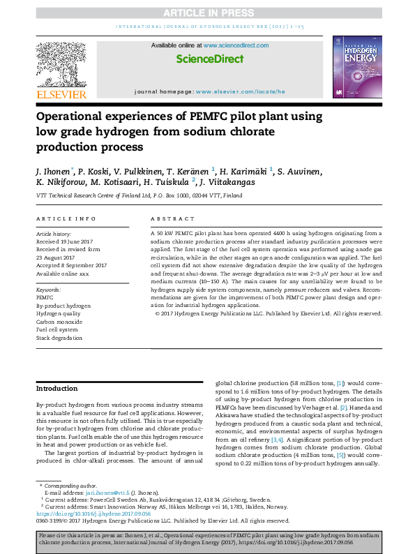 (PDF) Operational experiences of PEMFC pilot plant using low grade ...