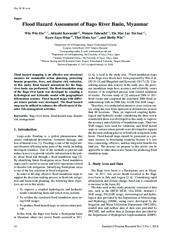 (PDF) Flood Hazard Assessment of Bago River Basin, Myanmar