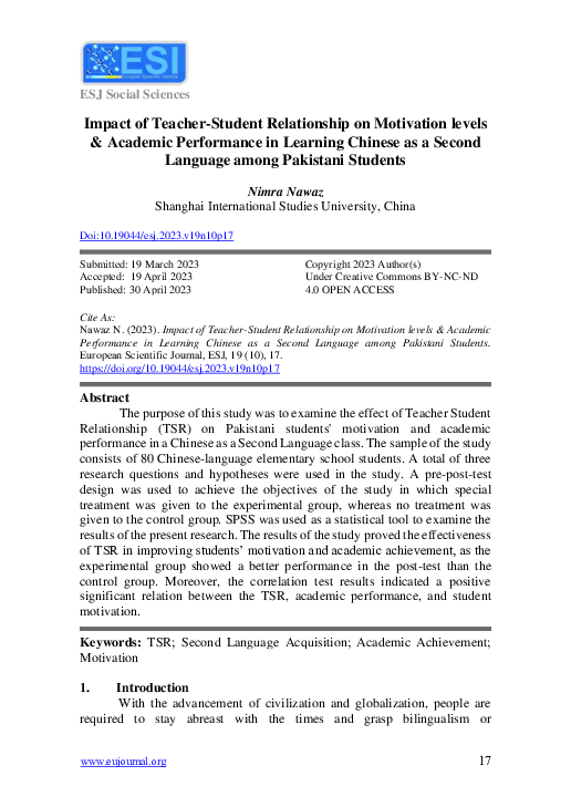 (PDF) Impact of Teacher-Student Relationship on Motivation levels ...